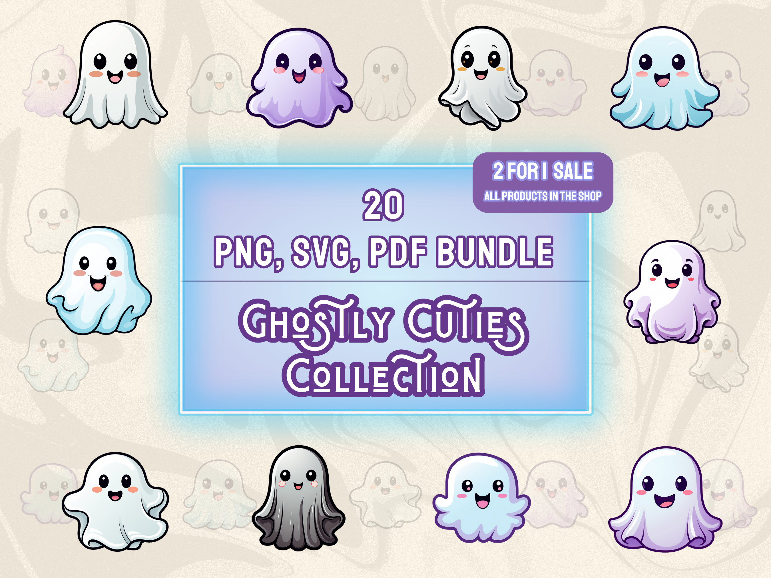 Cute Ghost Clipart PNG SVG Bundle 20 Cute Kawaii Ghost Png - Etsy