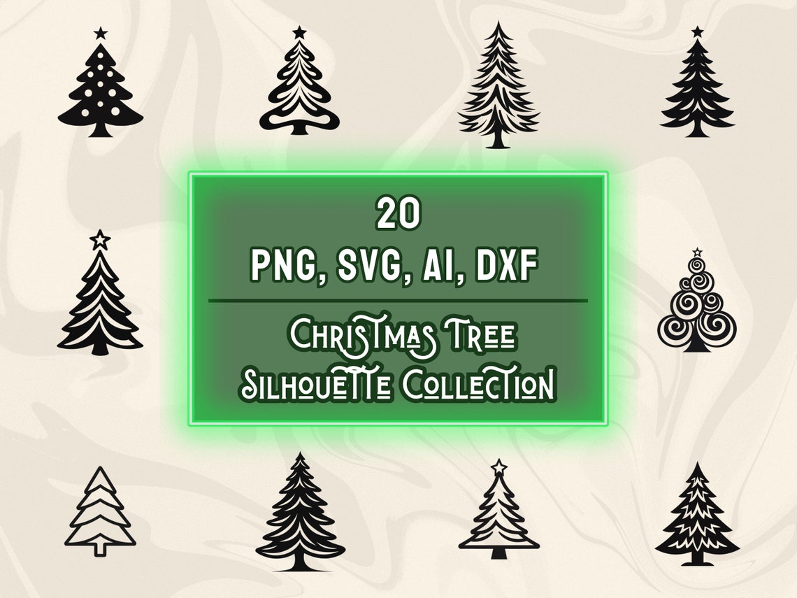 Christmas Tree Silhouette Clipart, PNG SVG Bundle, 20 Cute Christmas ...