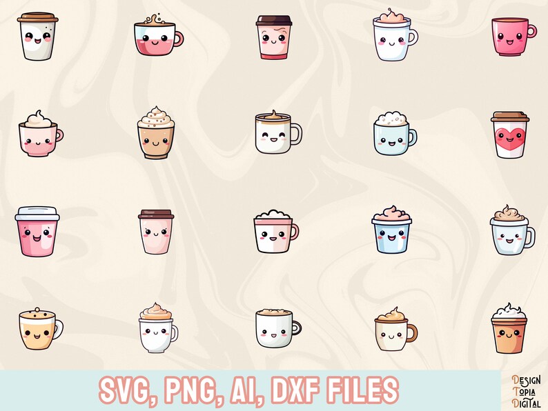 Kawaii Coffee Clipart PNG SVG Bundle 20 Cute Kawaii Png - Etsy