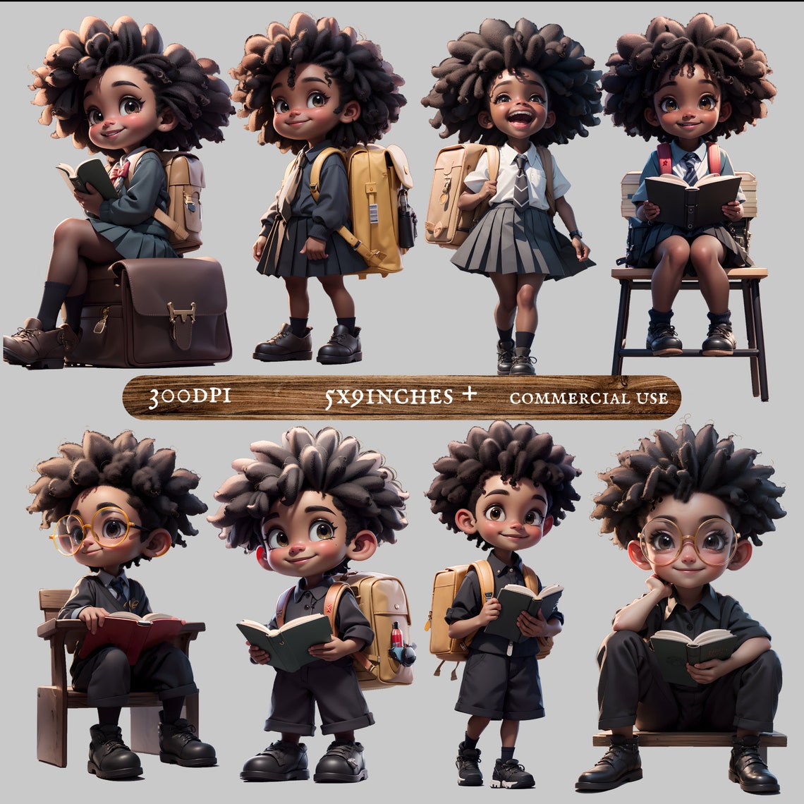 Black Kids Back to School, 27 Clipart 6 Art Bundle, African American ...