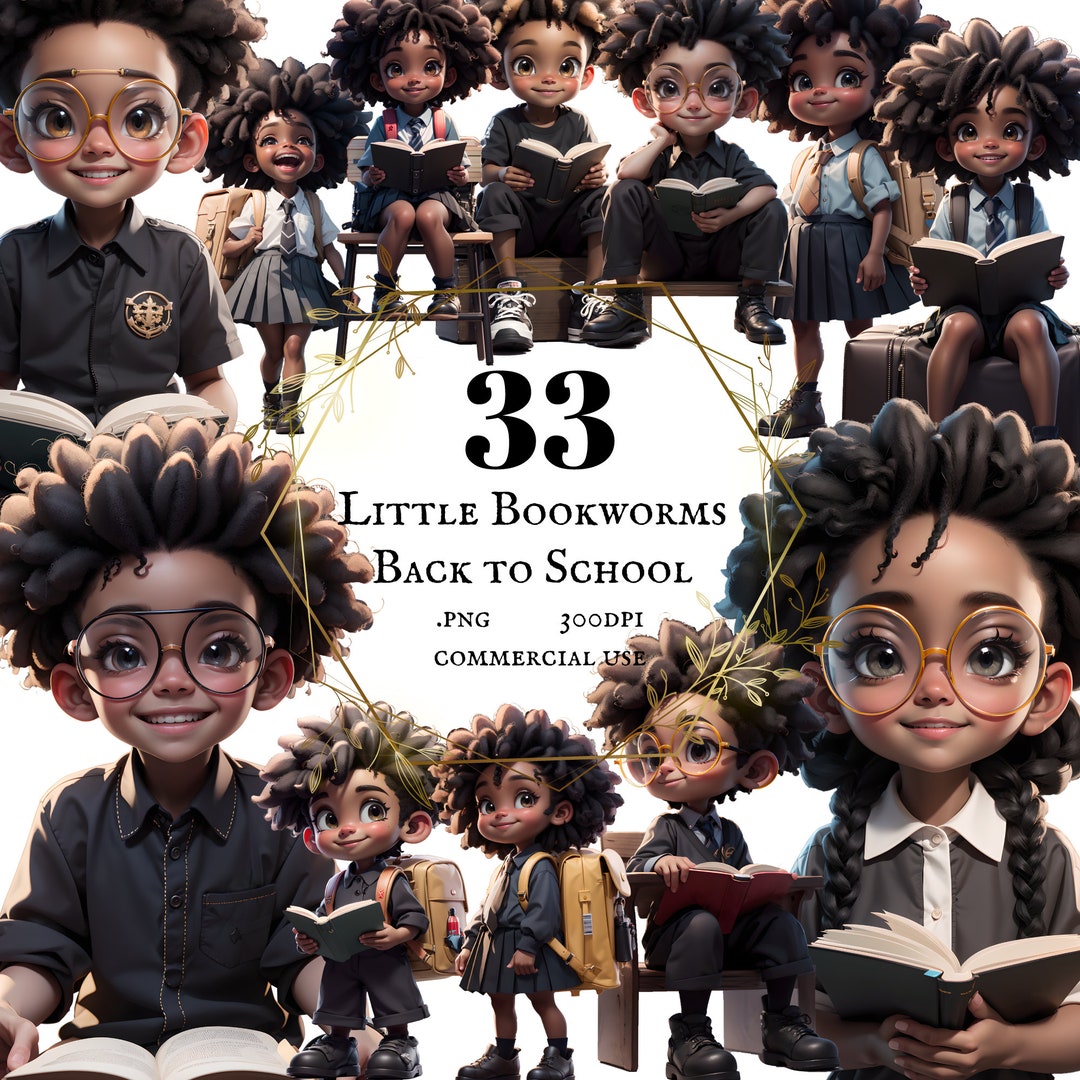 Black Kids Back to School, 27 Clipart 6 Art Bundle, African American ...