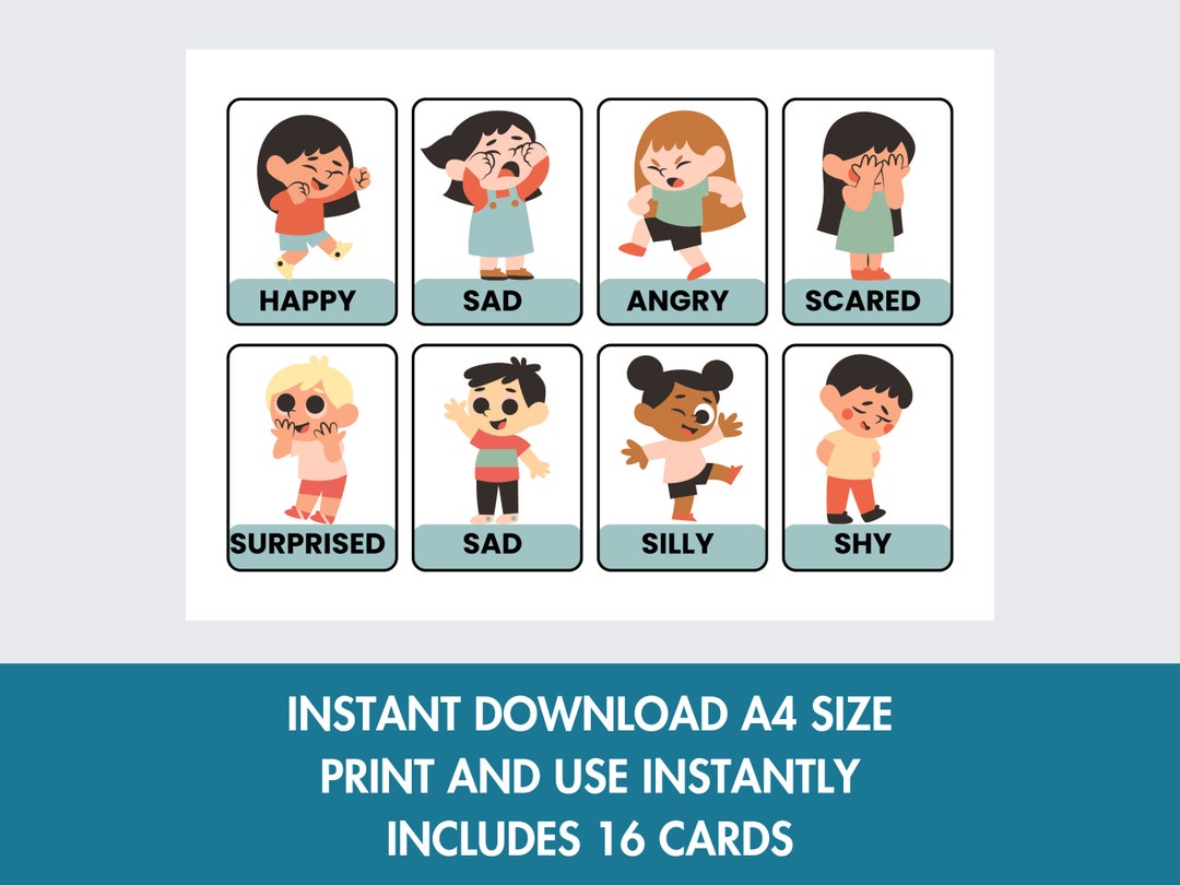 Set of 16 Printable Feelings Flashcards Emotions Learning - Etsy