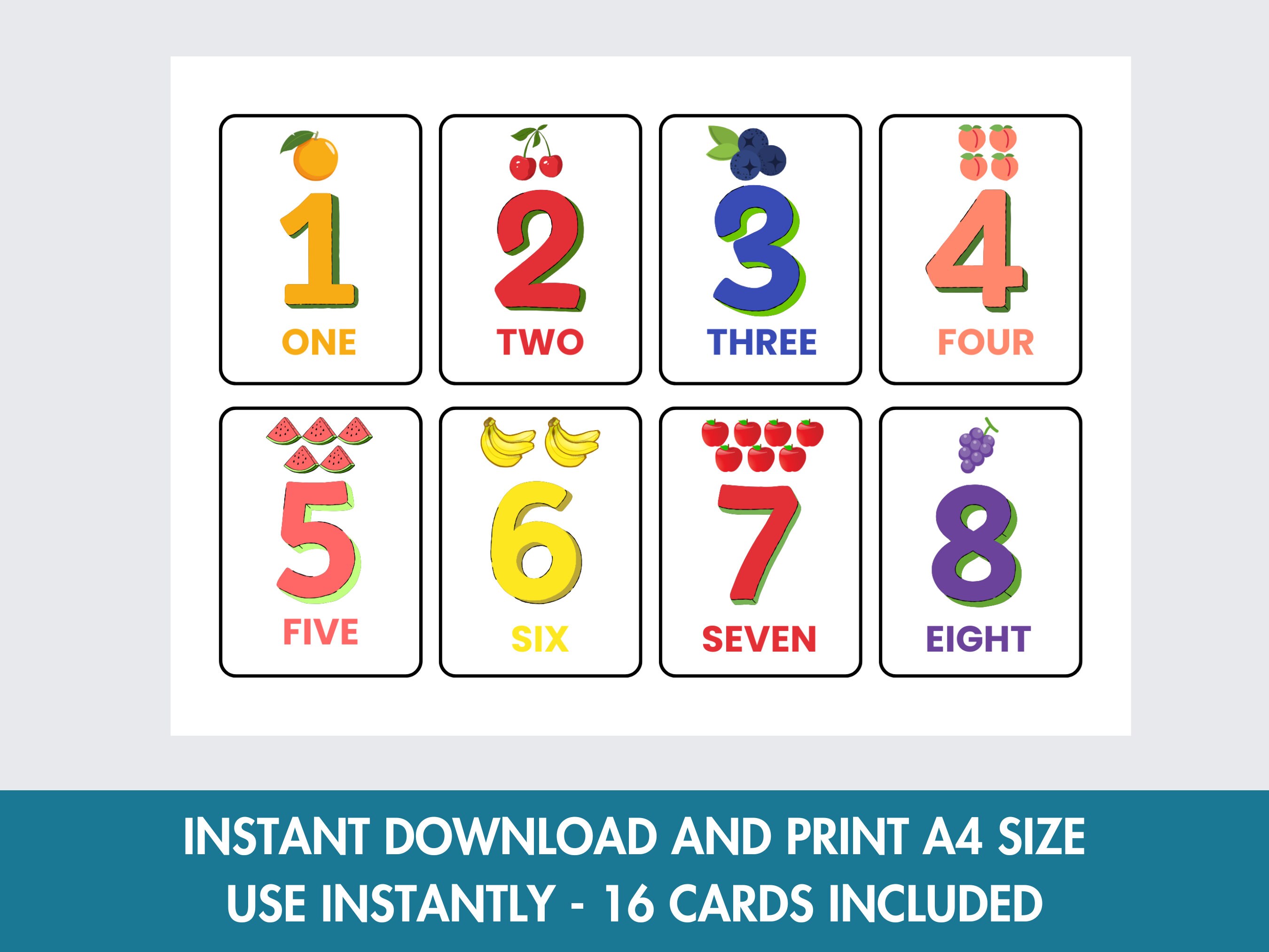 Printable Numbers and Shapes Flashcards Set, Educational Learning Cards ...