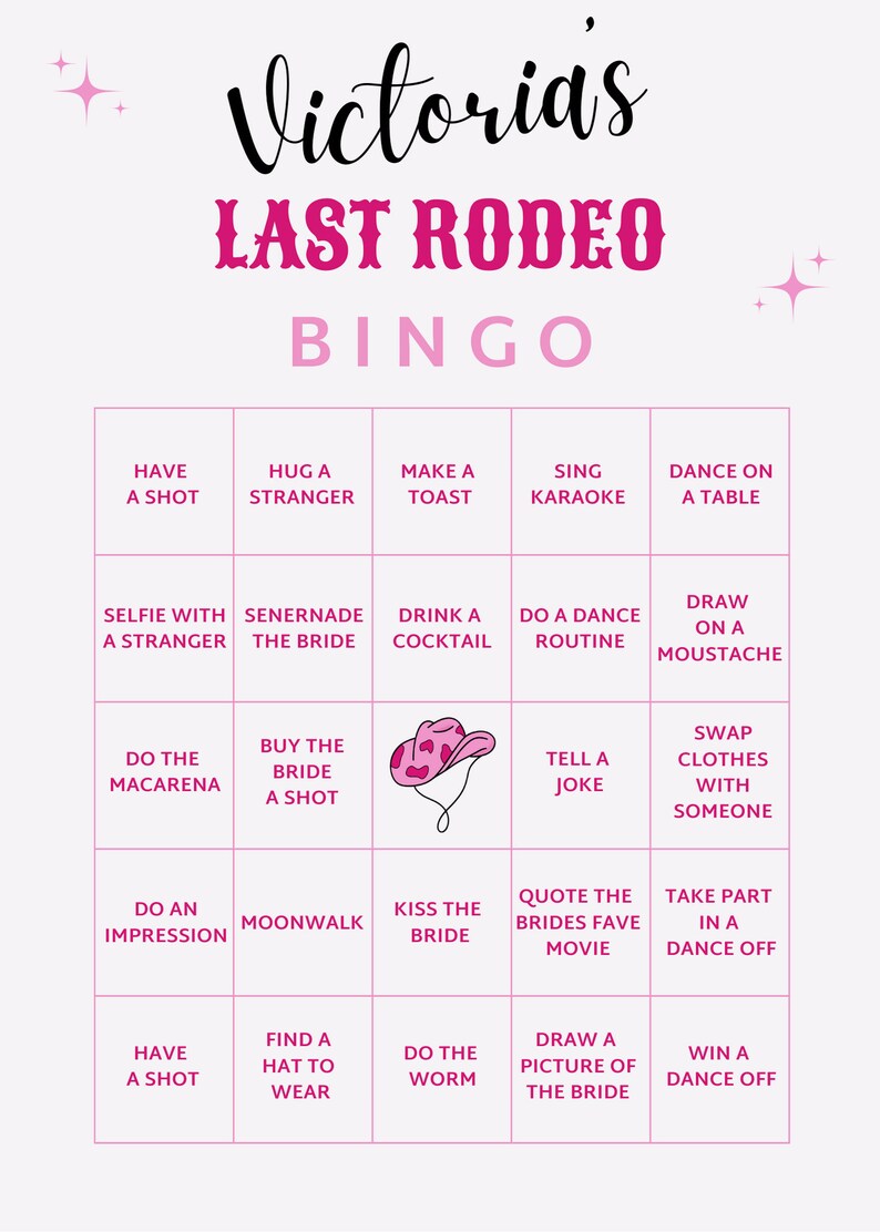 Last Rodeo Bachelorette Hen Party Bingo Game Template, Printable ...