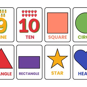 Printable Numbers and Shapes Flashcards Set, Educational Learning Cards ...