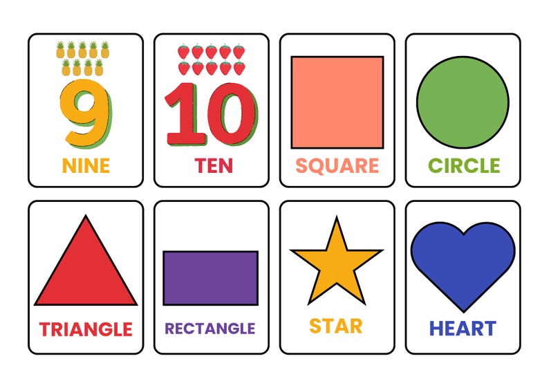 Printable Numbers and Shapes Flashcards Set, Educational Learning Cards ...