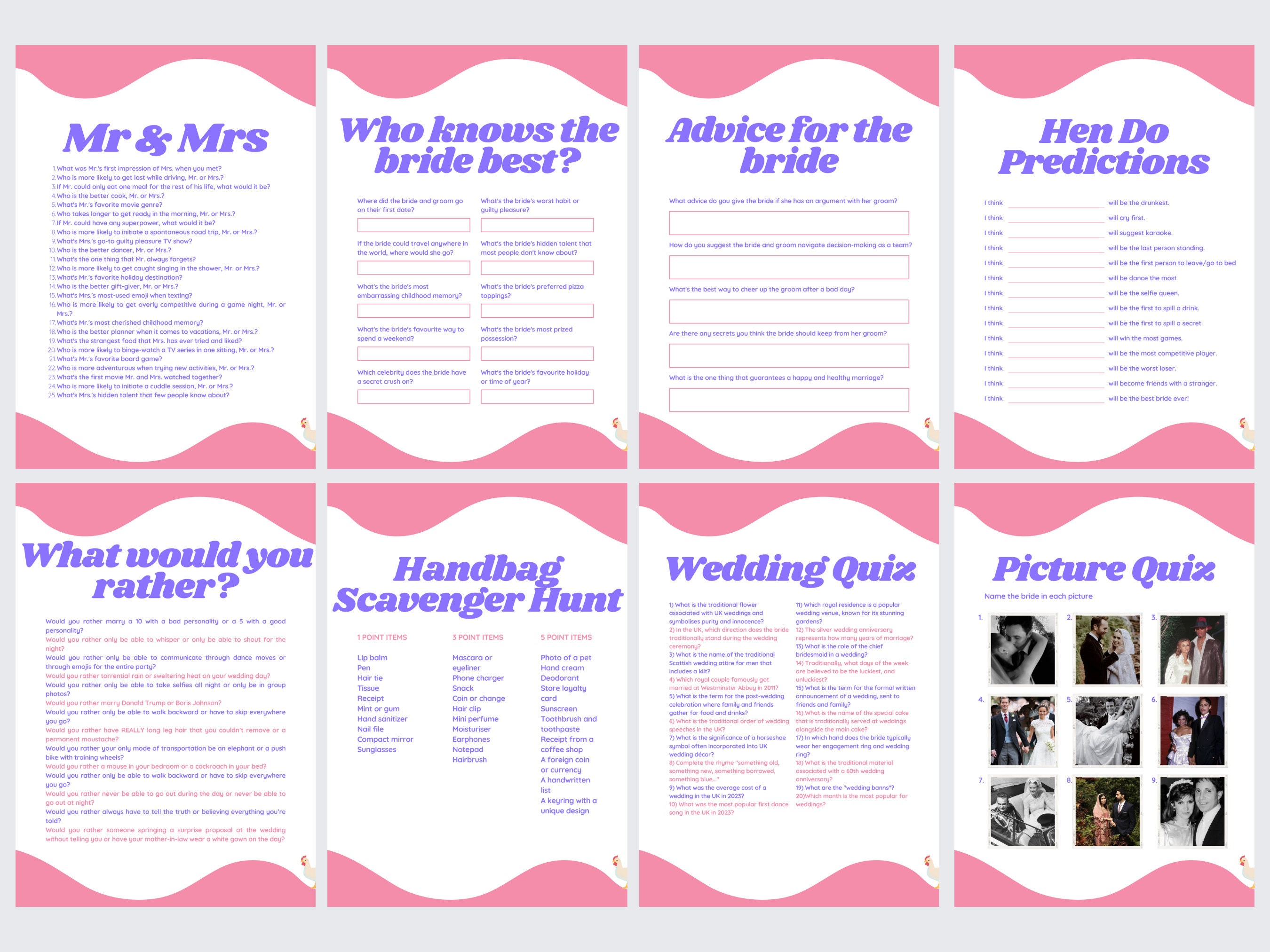 Hen Do Game Printable Bundle 8 Fun Games for Memorable Hen - Etsy