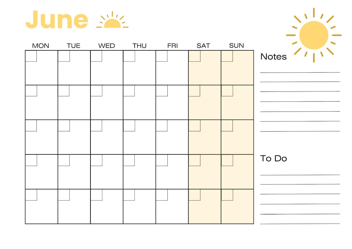 Printable Blank Calendar, Fillable Planner, Monthly Organiser, Digital ...