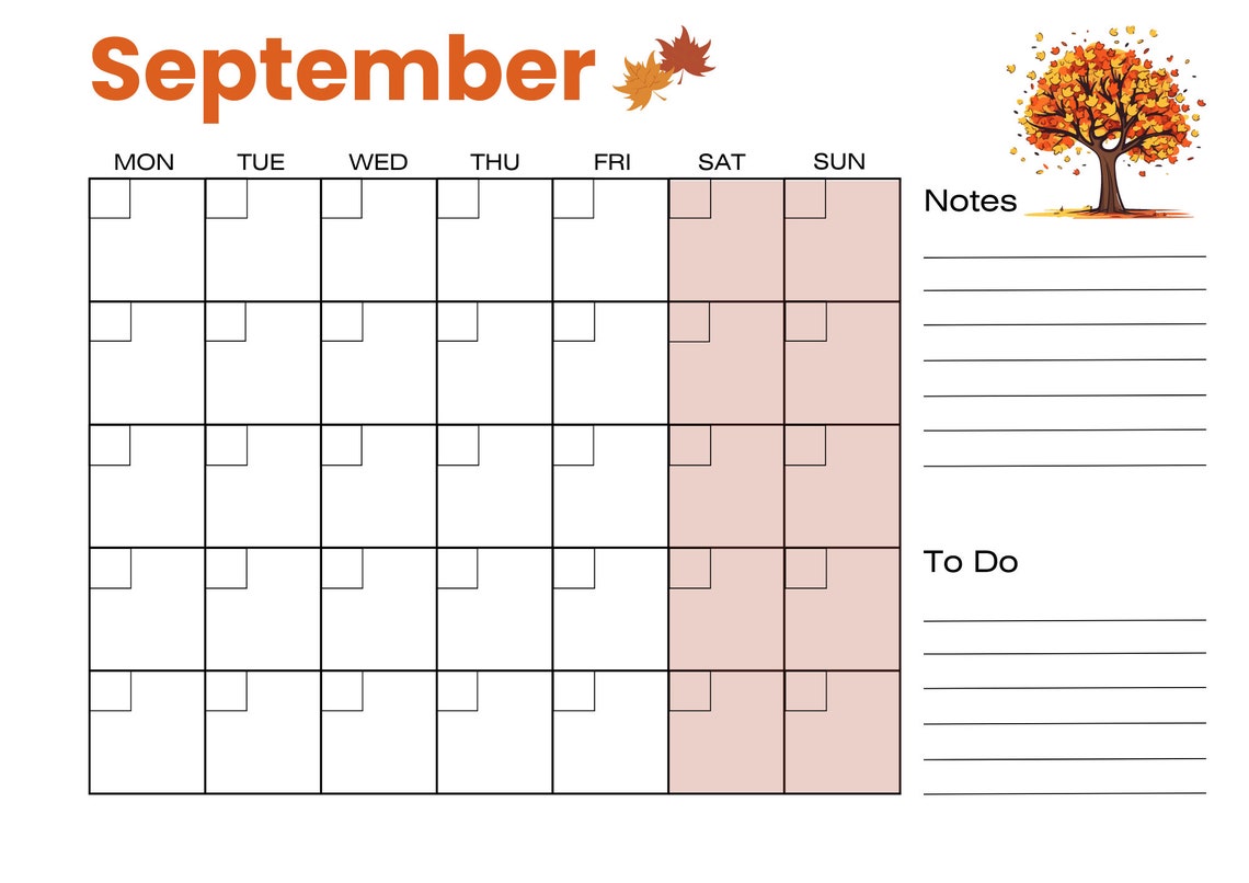 Printable Blank Calendar, Fillable Planner, Monthly Organiser, Digital ...