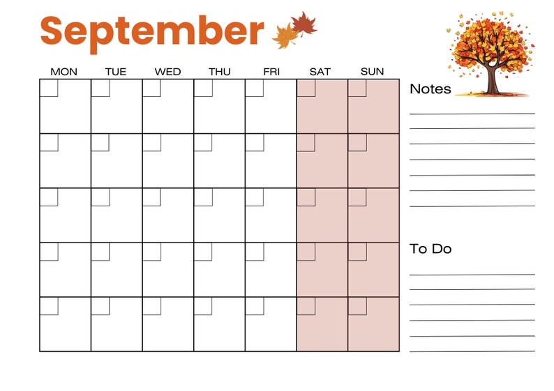 Printable Blank Calendar, Fillable Planner, Monthly Organiser, Digital ...