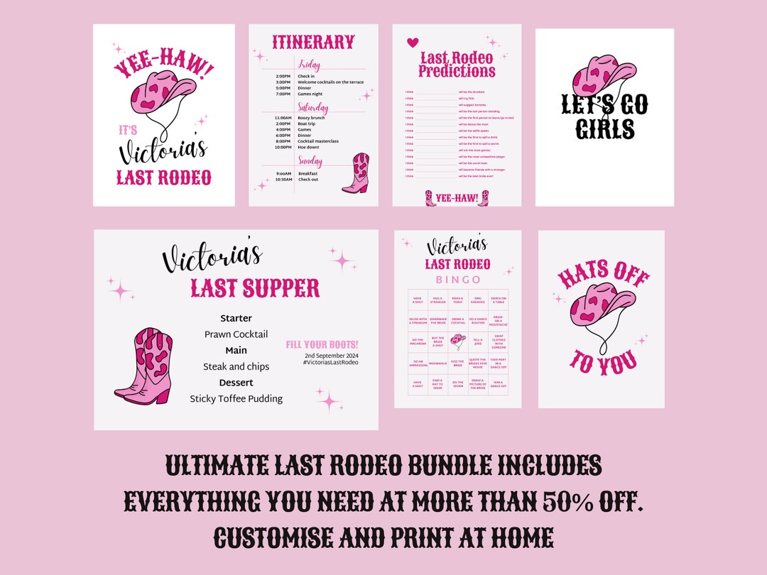 Last Rodeo Hen Do Bachelorette Ultimate Bundle Invitation Itinerary ...