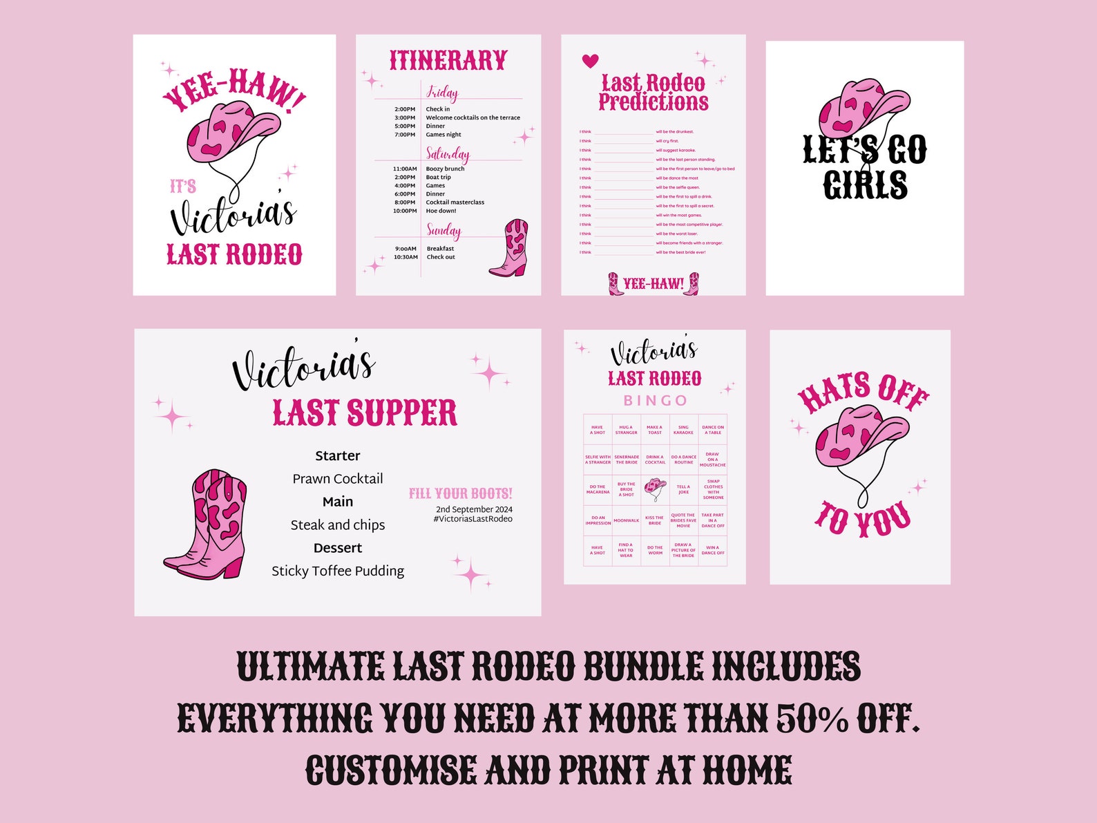 Last Rodeo Hen Do Bachelorette Ultimate Bundle Invitation Itinerary ...