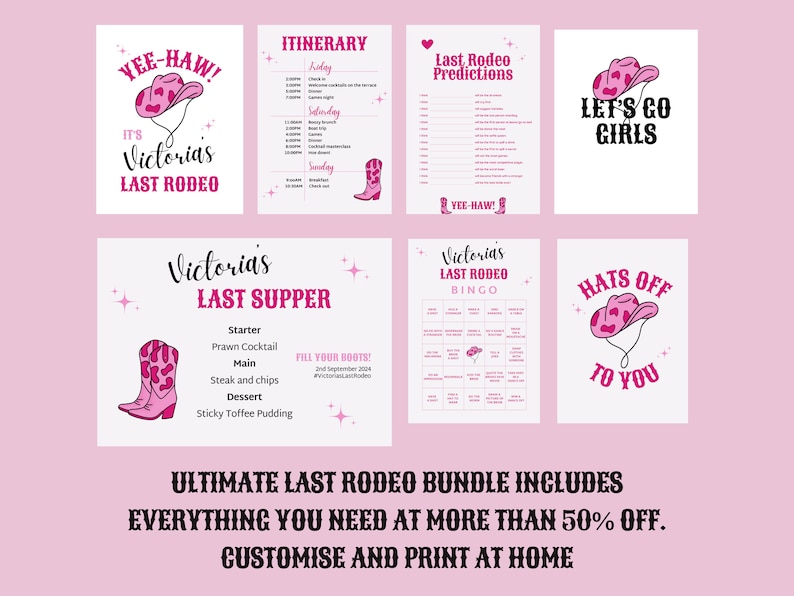 Last Rodeo Hen Do Bachelorette Ultimate Bundle Invitation Itinerary ...