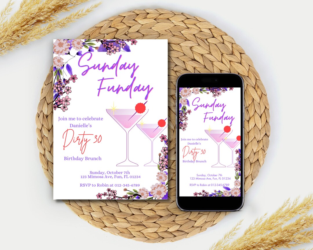 Editable Sunday Funday Brunch Invitation, Brunch Birthday Invitation ...