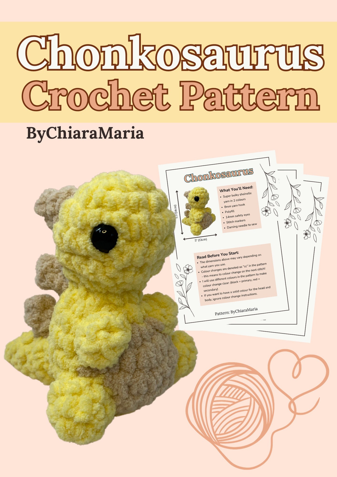 Chonkasaurus Crochet Pattern Amigurumi Pattern Chunky - Etsy