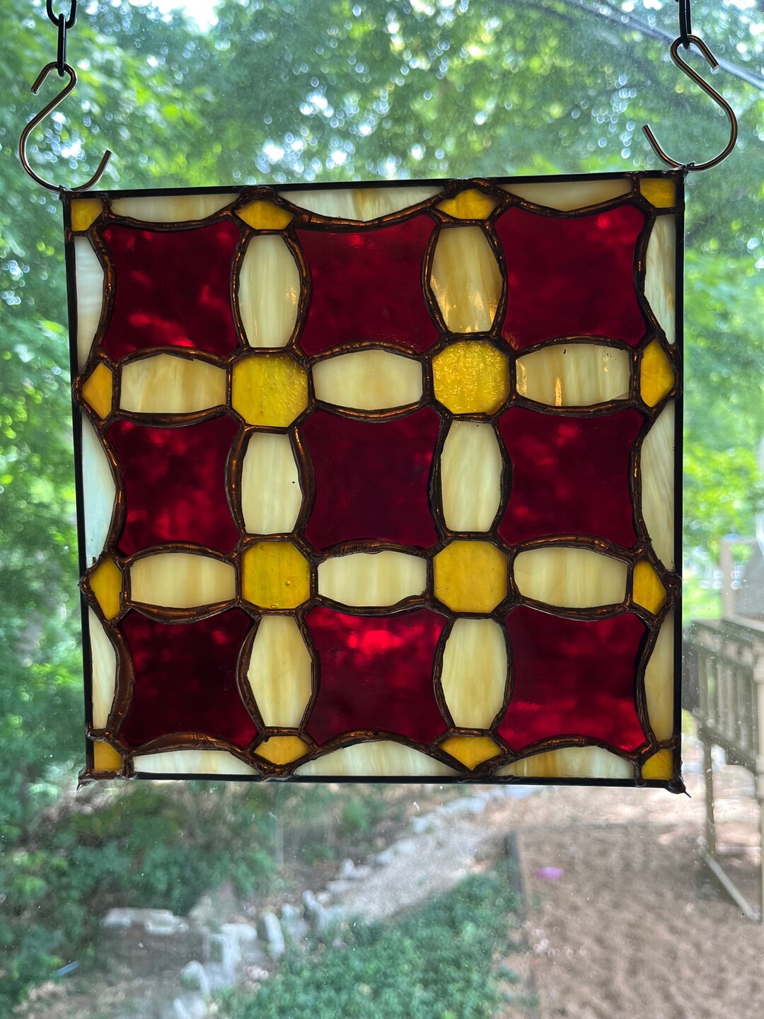 Red Shield Stained Glass Panel - Etsy