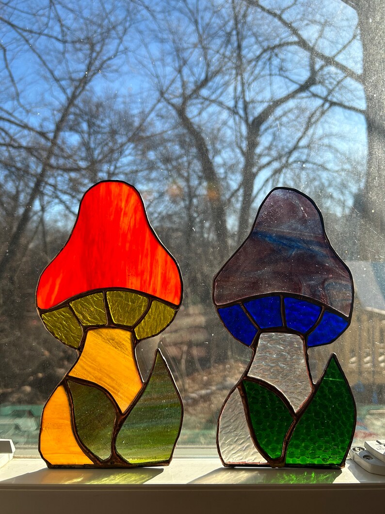 Mushroom Stained Glass Sun Catcher red - Etsy