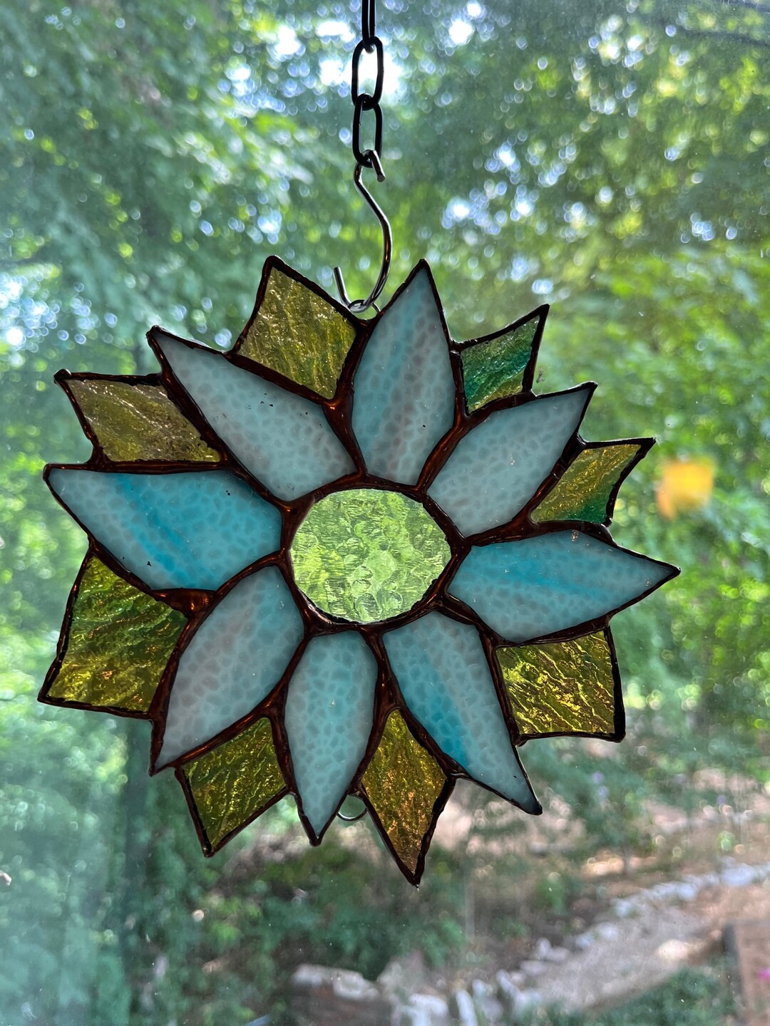 Blue Flower Stained Glass Sun Catcher - Etsy