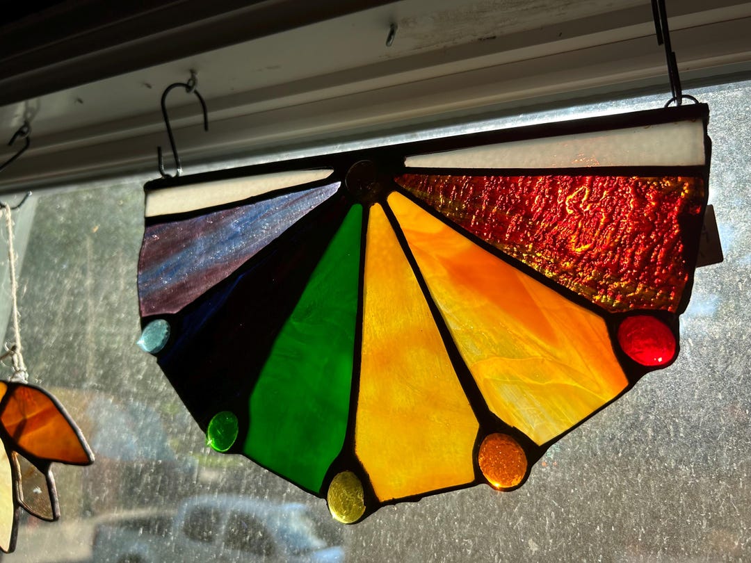 Rainbow Fan Stained Glass - Etsy