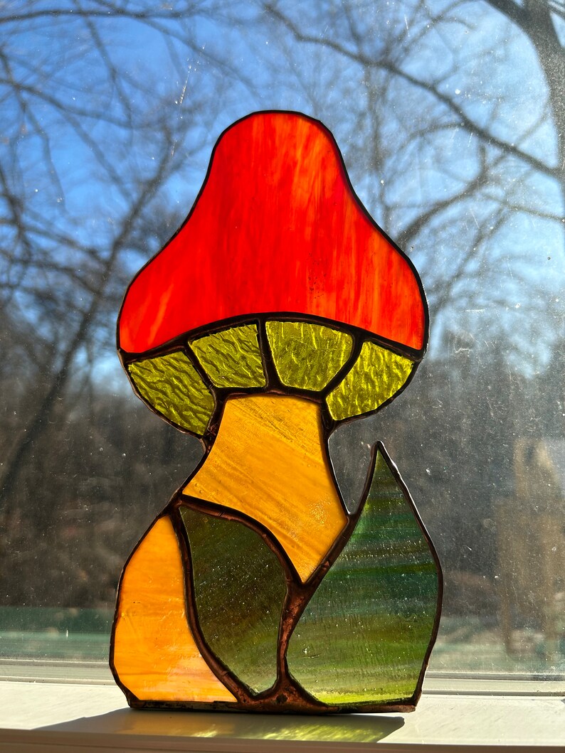 Mushroom Stained Glass Sun Catcher red - Etsy