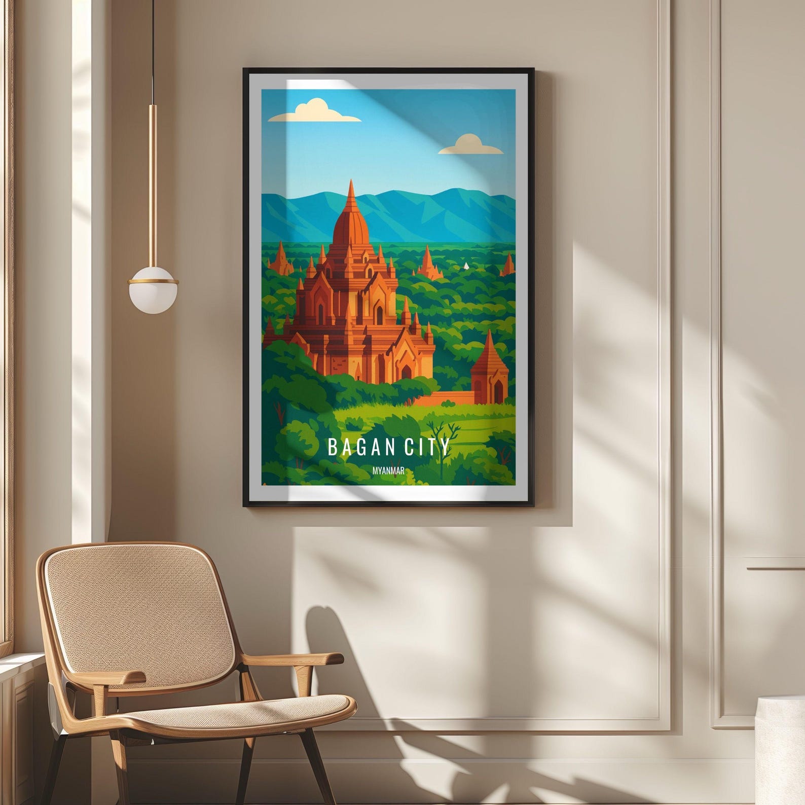 Bagan City Travel Poster Bagan City Print Wall Art Myanmar Illustration ...