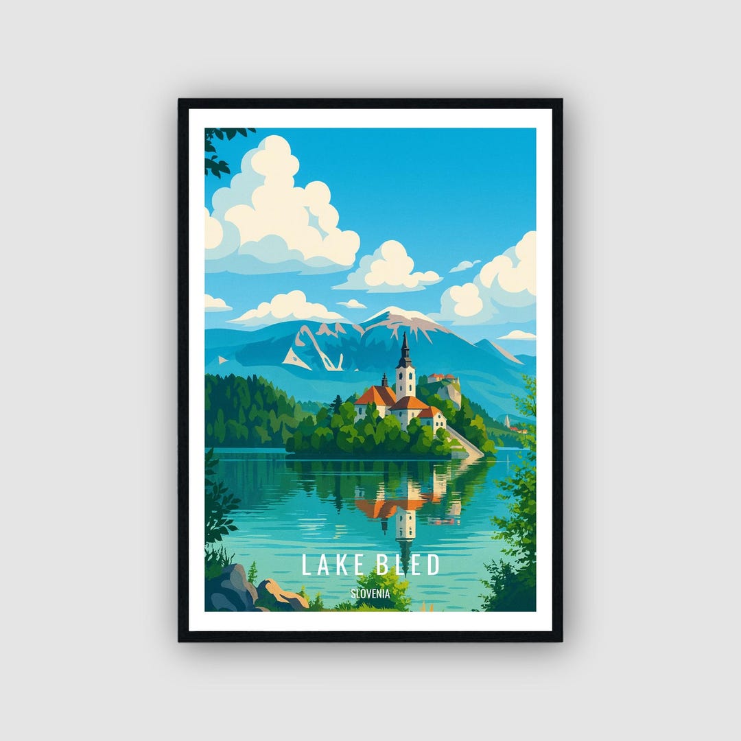 Lake Bled Solvenia Travel Poster Lake Bled Print Wall Art Slovenia ...