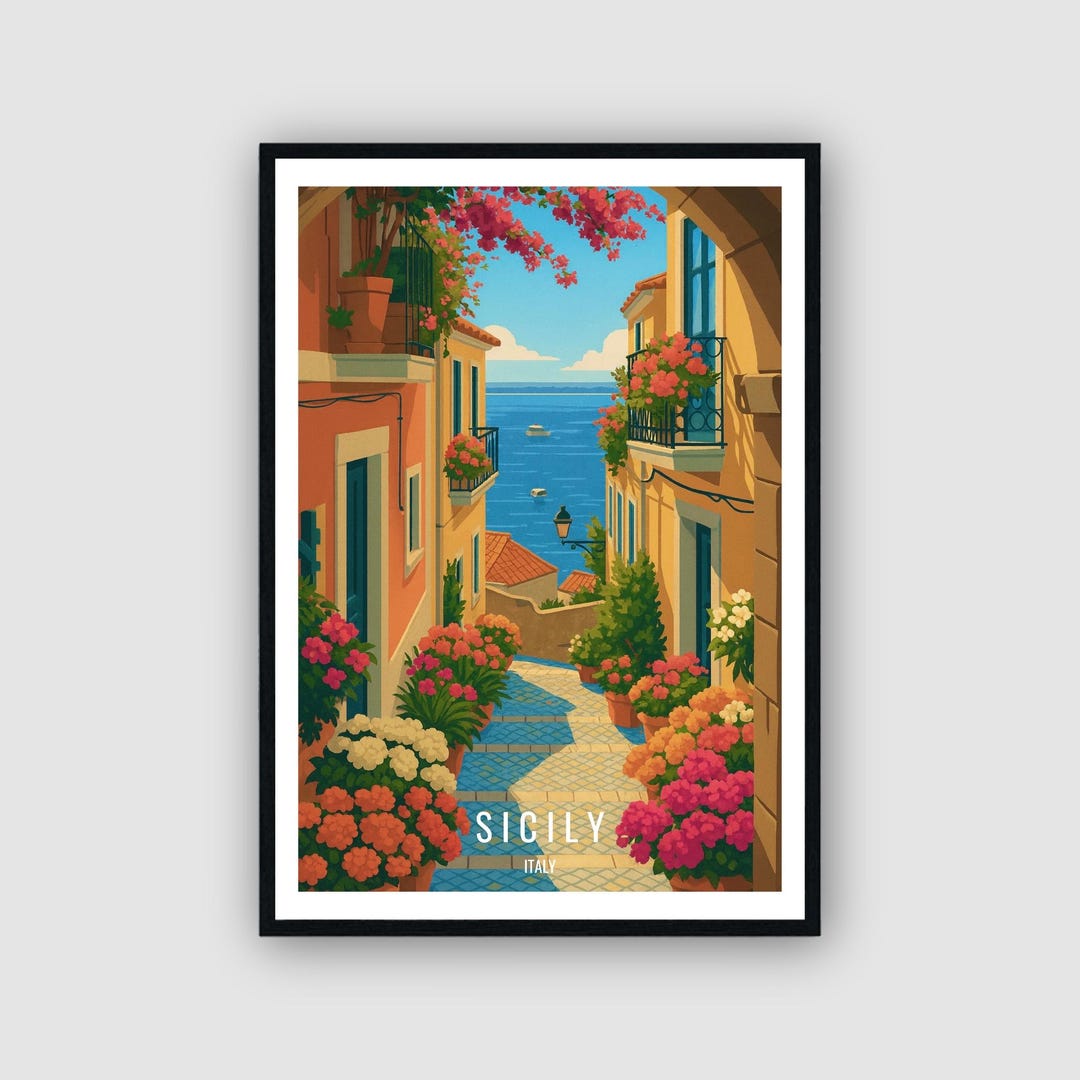 Sicily Italy Travel Poster Sicily Print Wall Art Italy Illustration ...