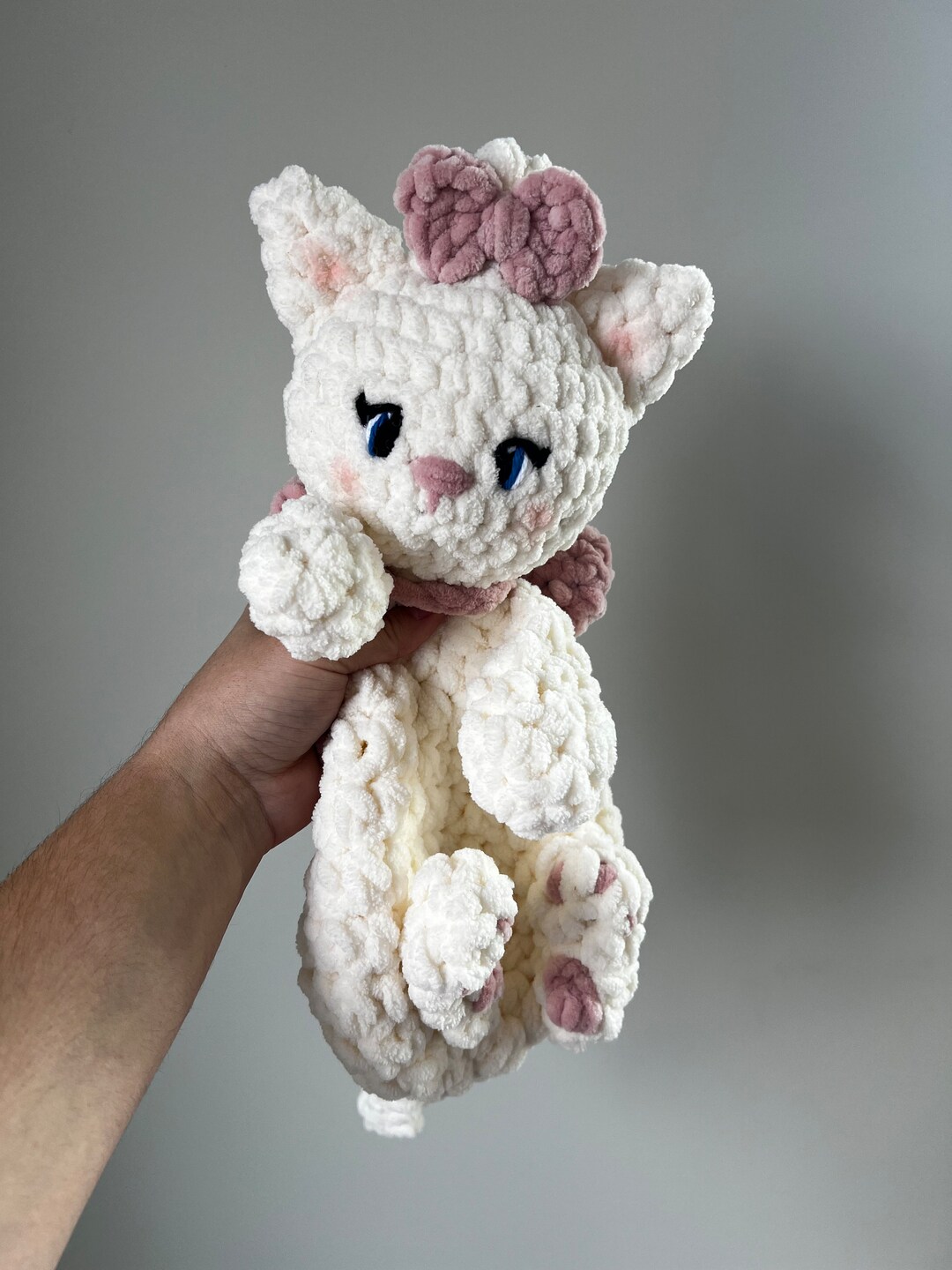 Made to Order: Crocheted Kitten Lovey With a Pink Bow Cat Lovey Kitten ...