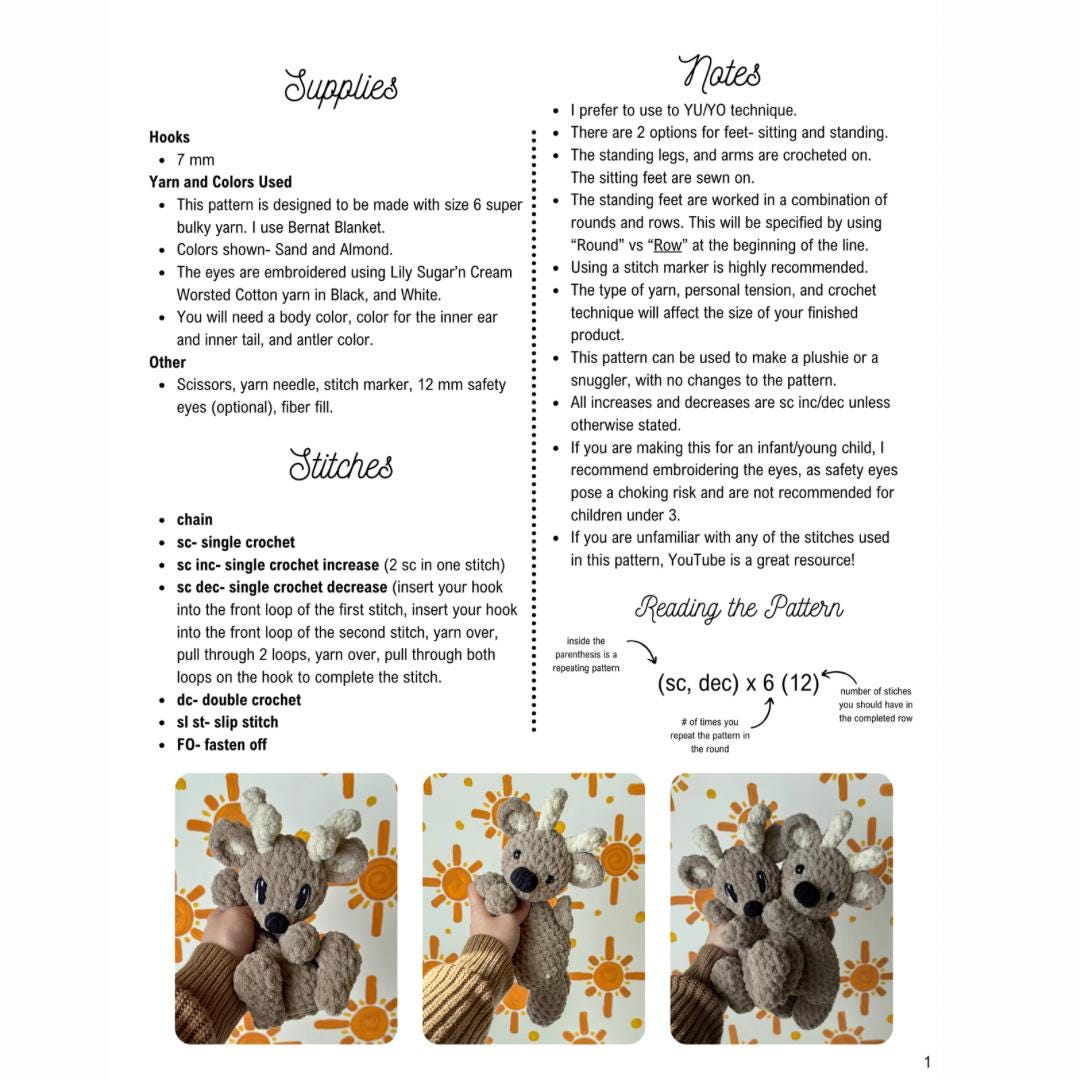 Crochet Pattern: Dash the Deer Snuggler or Plushie, Deer Crochet, Deer ...