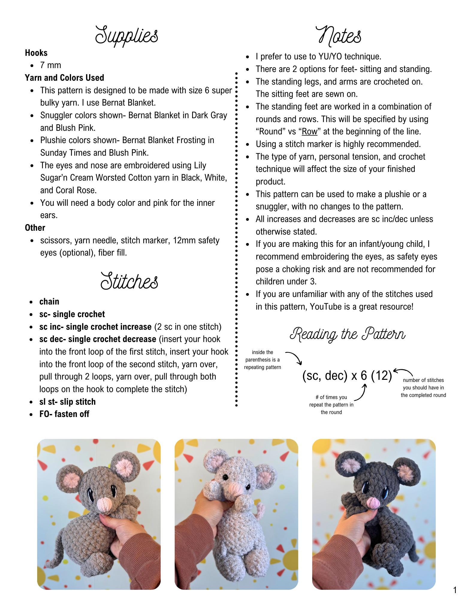 Crochet Pattern: Murphy the Mouse Snuggler or Plushie, Mouse Crochet ...
