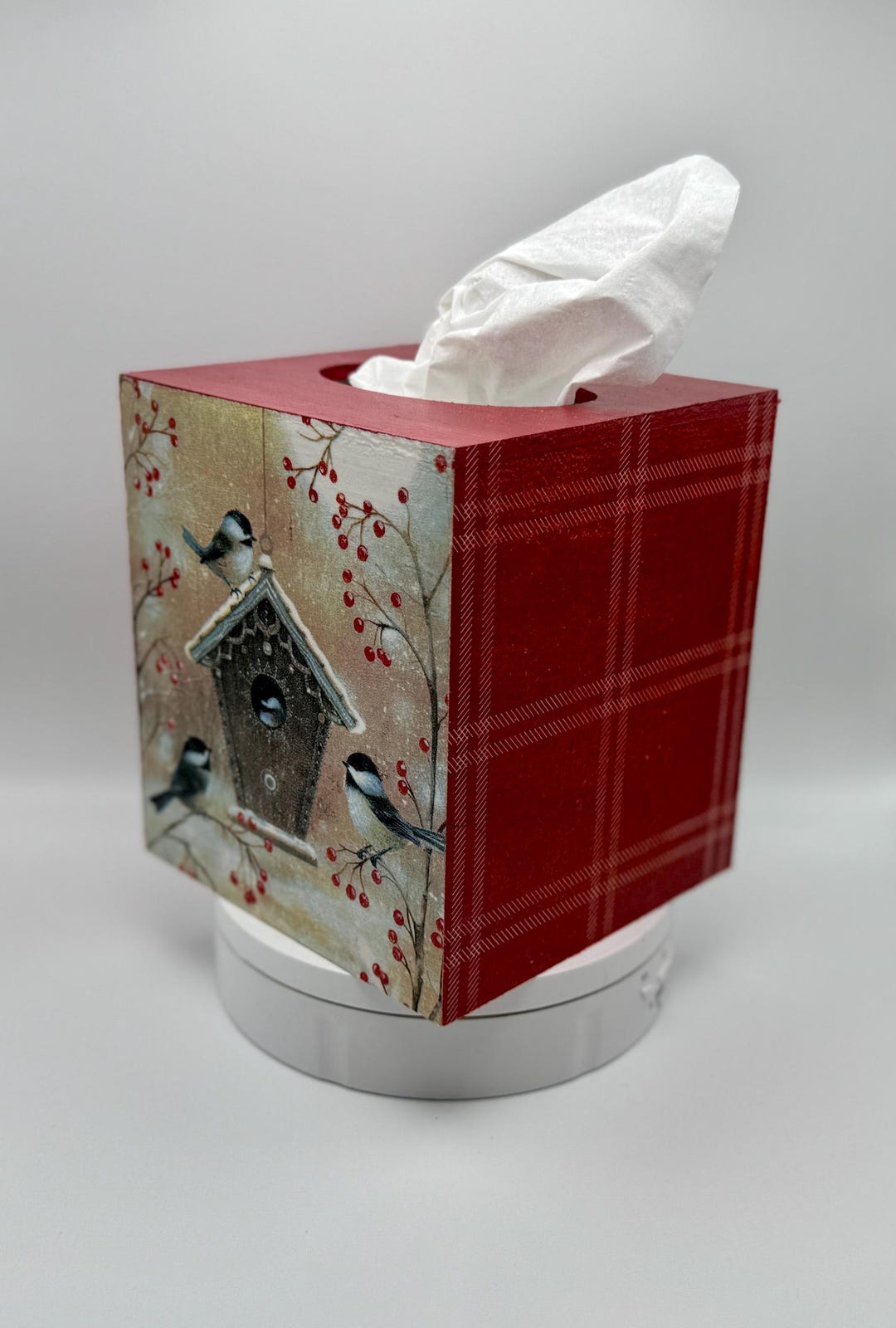 Winter Birdhouse and Chickadee Tissue Box Cover - Charming Seasonal ...
