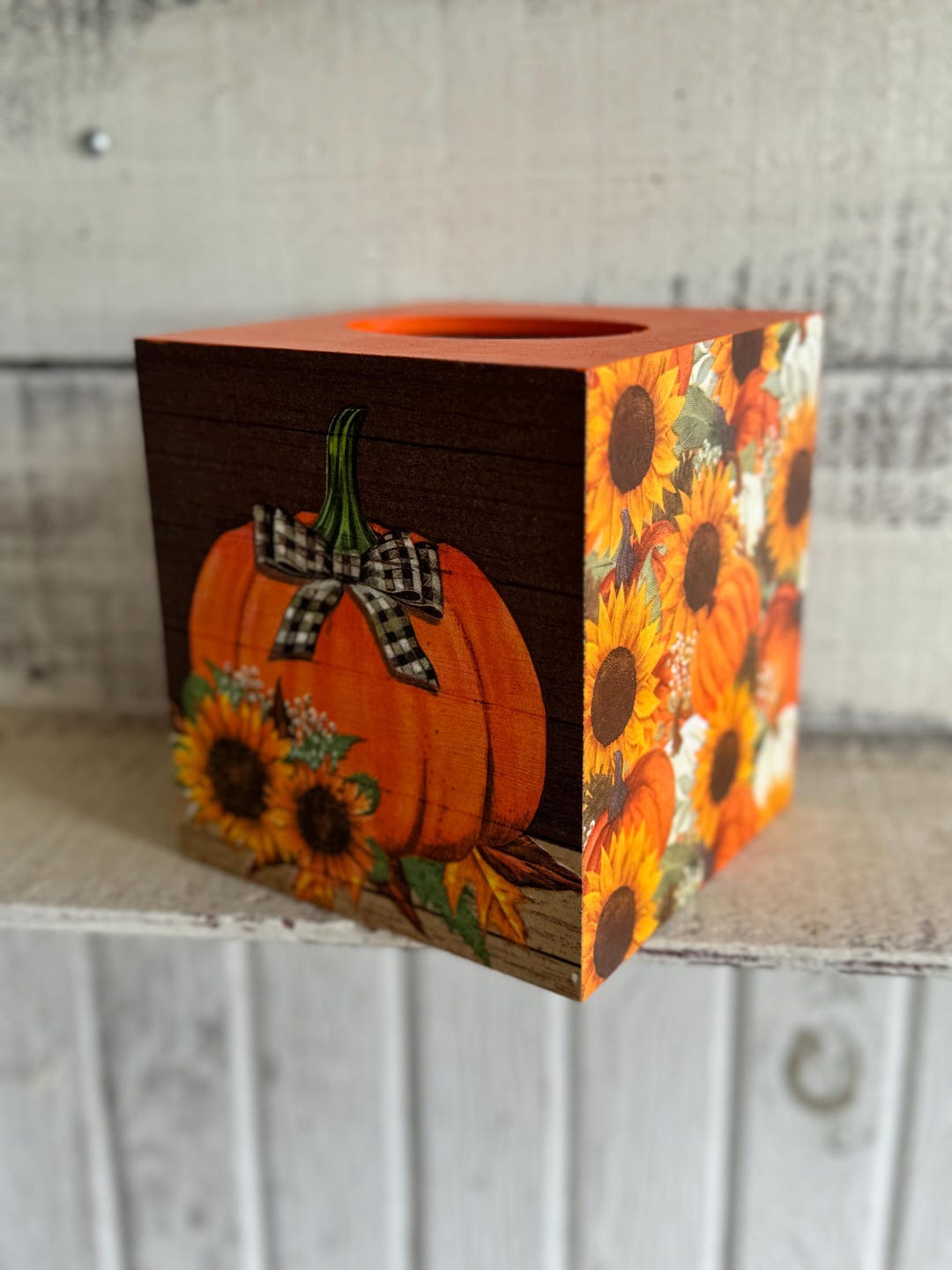 Rustic Fall Tissue Box Cover Pumpkin and Sunflower Decor Autumn Home ...