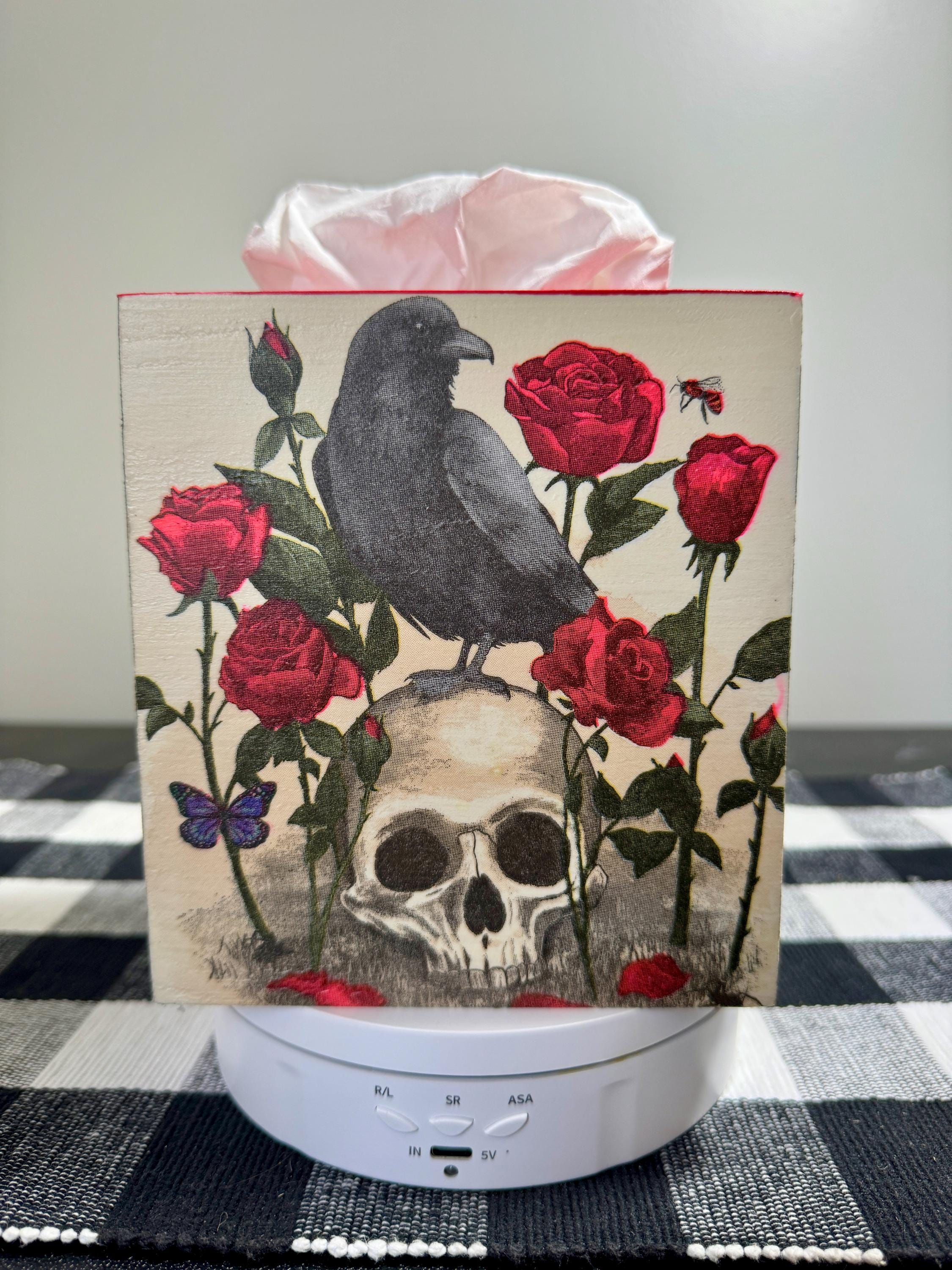 Skulls and Raven Tissue Box Cover Spooky Elegant Halloween Decor - Etsy
