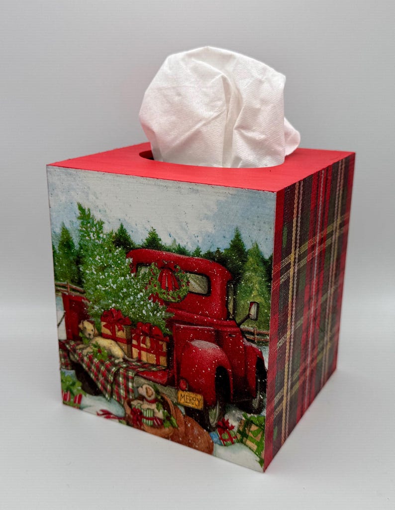 Handmade Red Truck Christmas Tissue Box Cover – Farmhouse Holiday Decor ...
