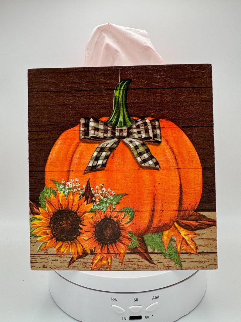 Rustic Fall Tissue Box Cover - Pumpkin and Sunflower Decor - Autumn ...