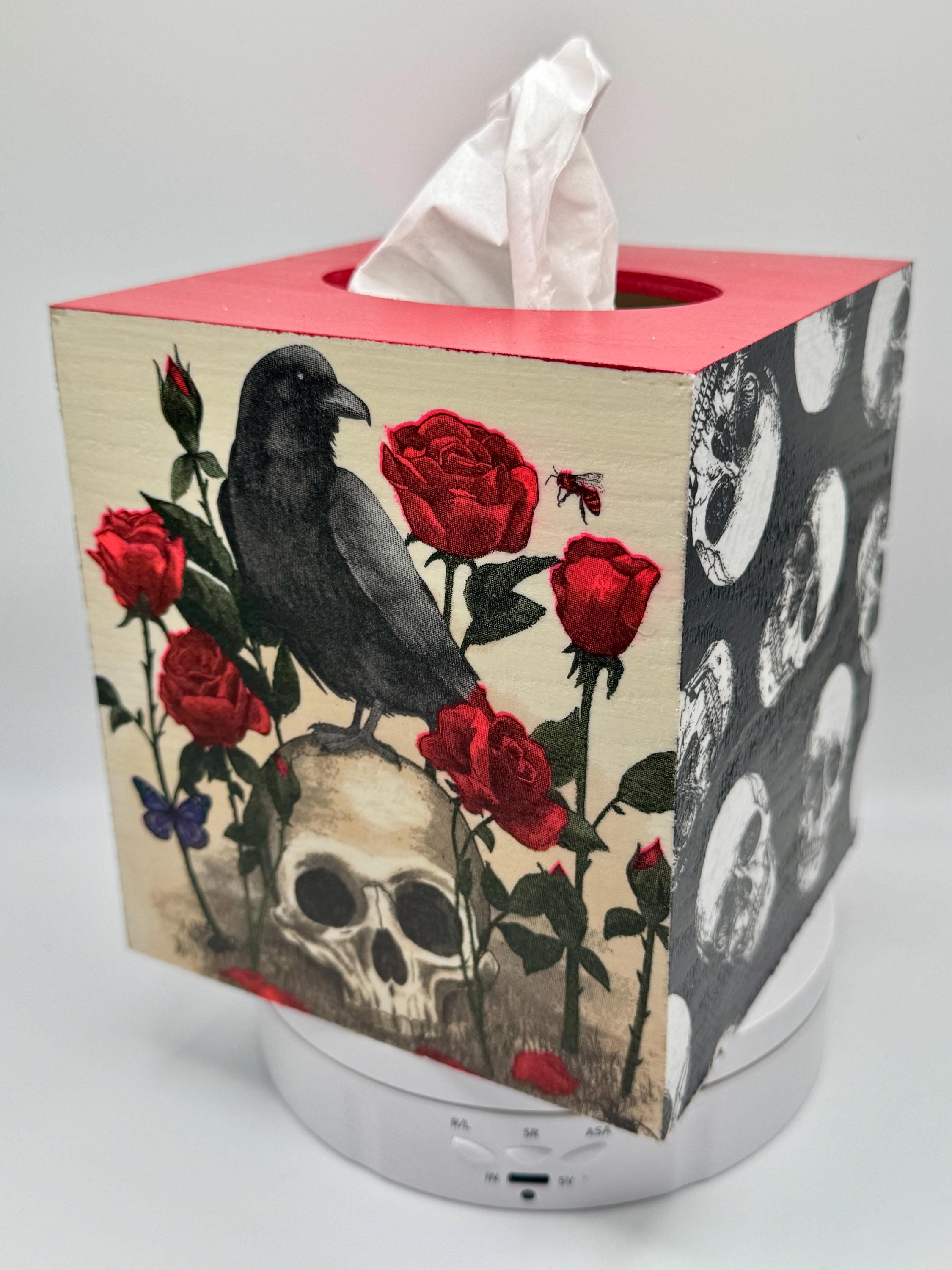 Skulls and Raven Tissue Box Cover - Spooky Elegant Halloween Decor - Etsy
