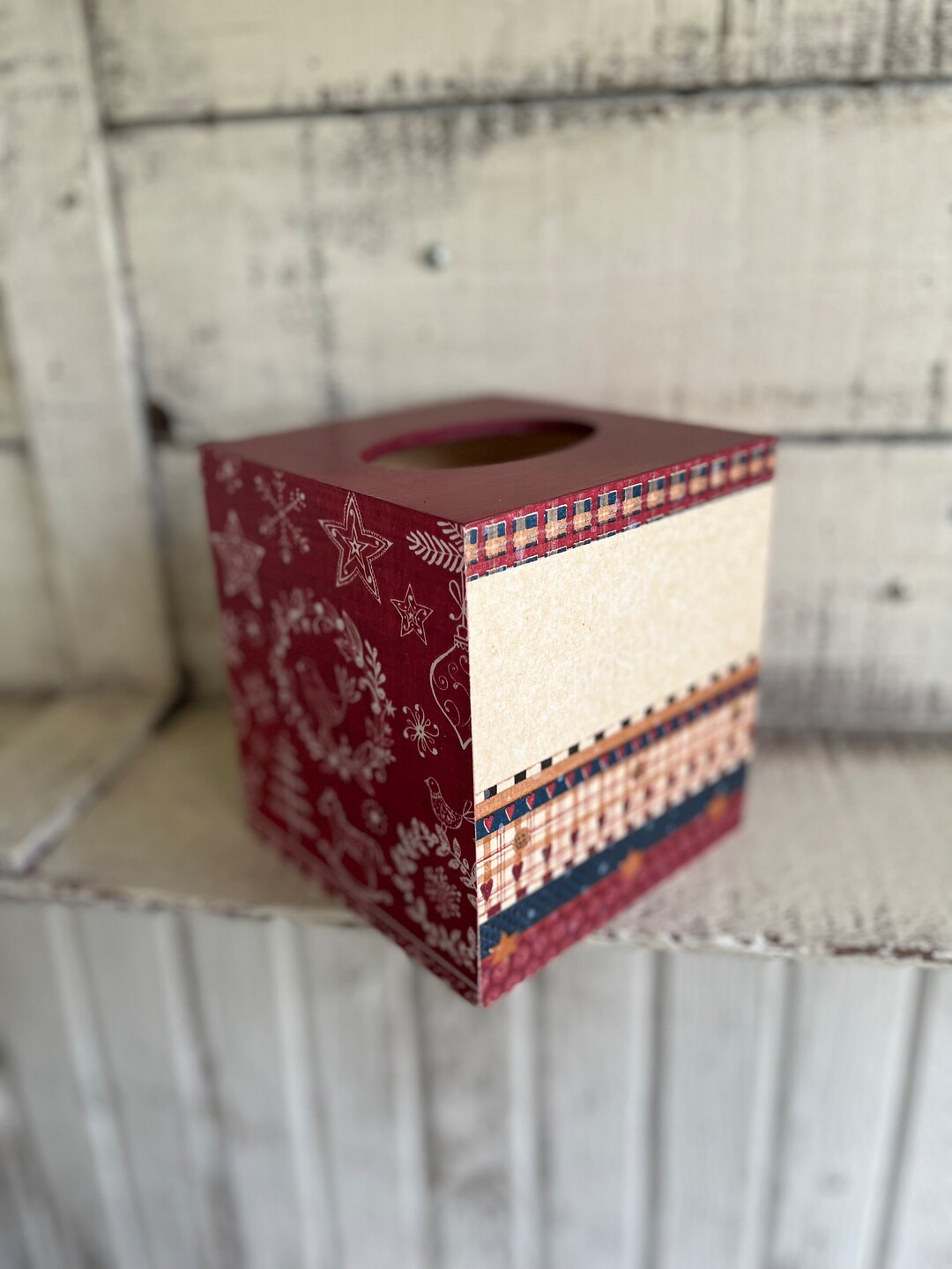 Country Primitive Tissue Box Cover - Rustic Holiday Decor - Christmas ...