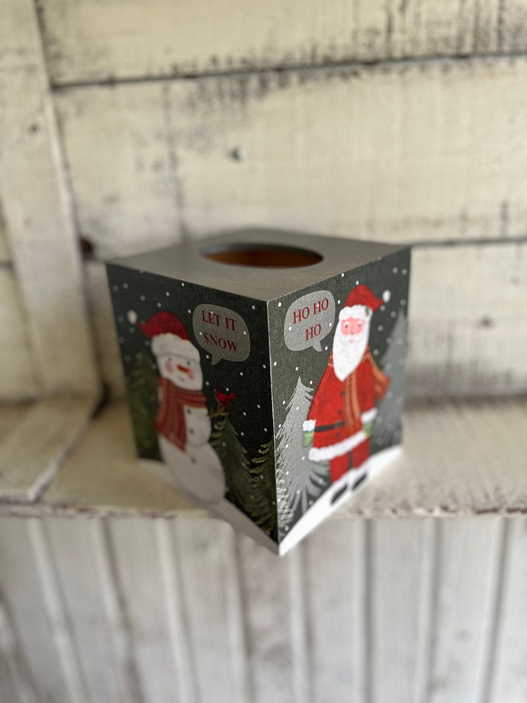 Santa & Snowman Christmas Tissue Box Cover: Festive Holiday Decor - Etsy
