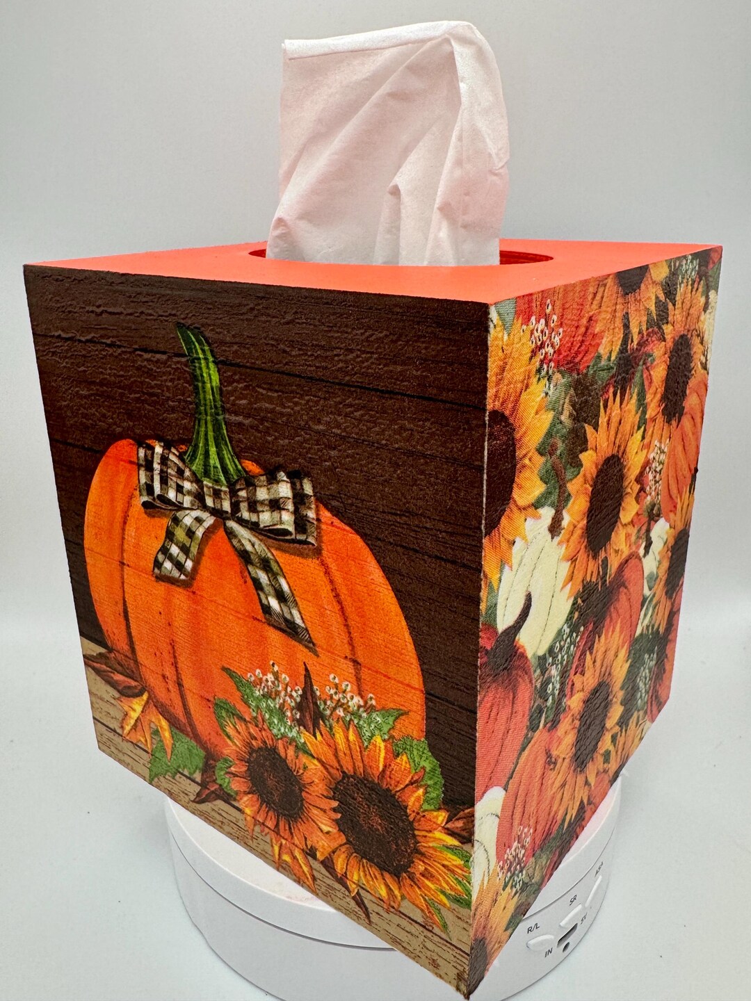 Rustic Fall Tissue Box Cover - Pumpkin and Sunflower Decor - Autumn ...