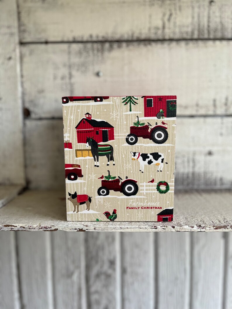 Farmhouse Family Christmas Tissue Box Cover - Rustic Farm-themed ...