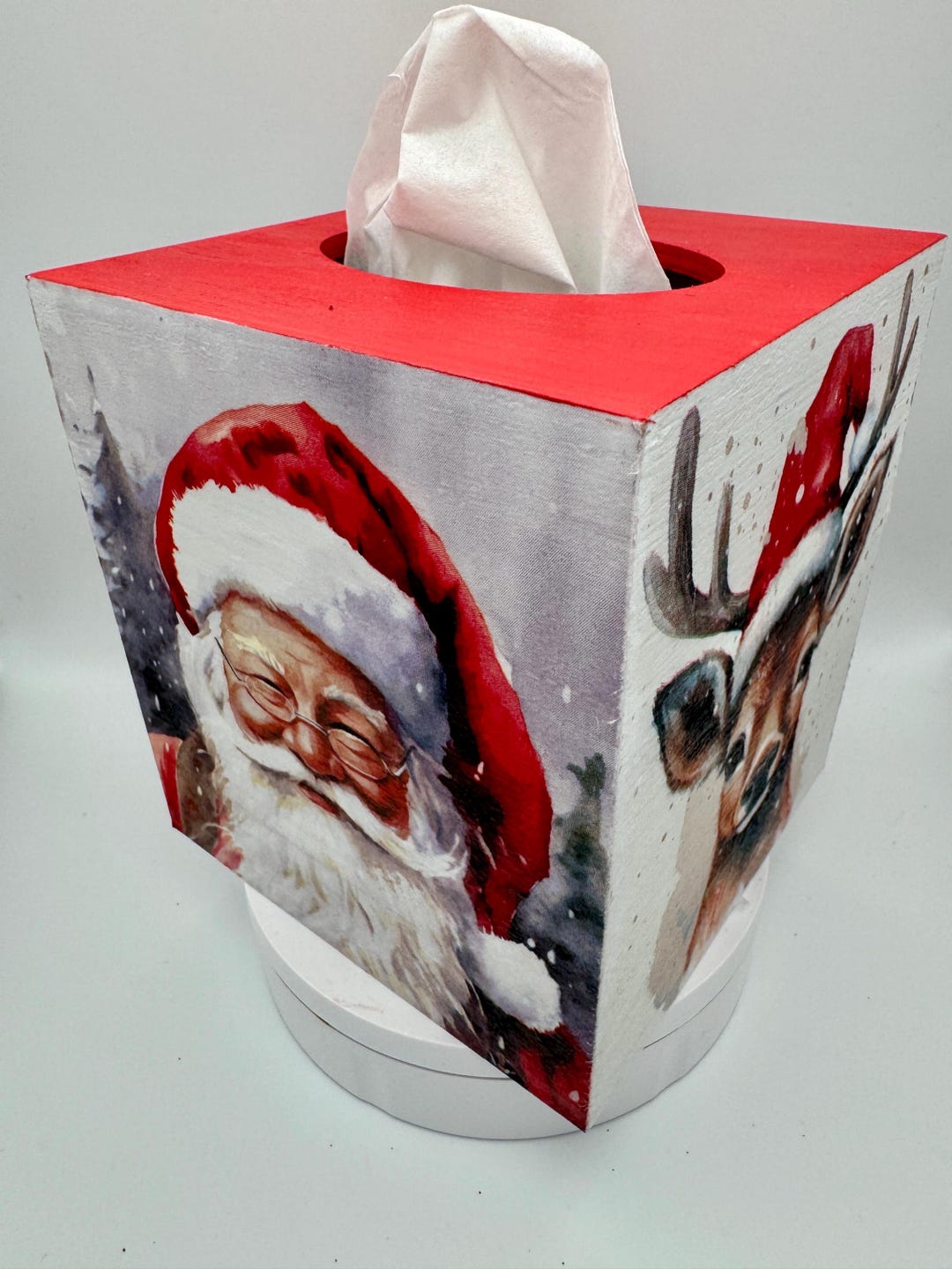 Handcrafted Santa & Reindeer Tissue Box Cover - Red Wood Christmas ...