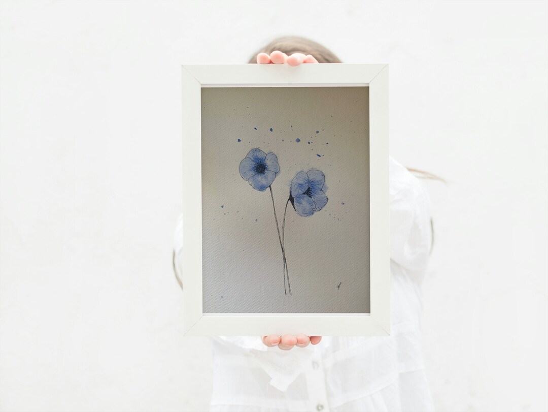 Watercolour and Ink Blue Flowers Original Artwork A4 Size - Etsy