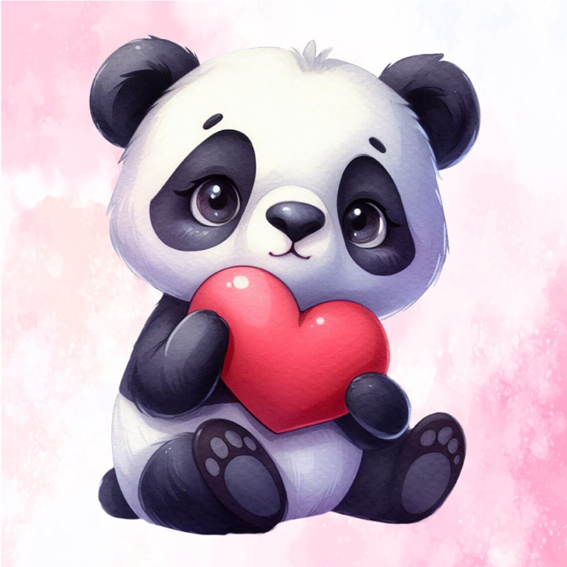 Watercolor Cute Panda Valentine Clipart, 10 PNG Valentine's Day Clipart ...