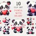 Watercolor Cute Panda Valentine Clipart, 10 PNG Valentine's Day Clipart ...