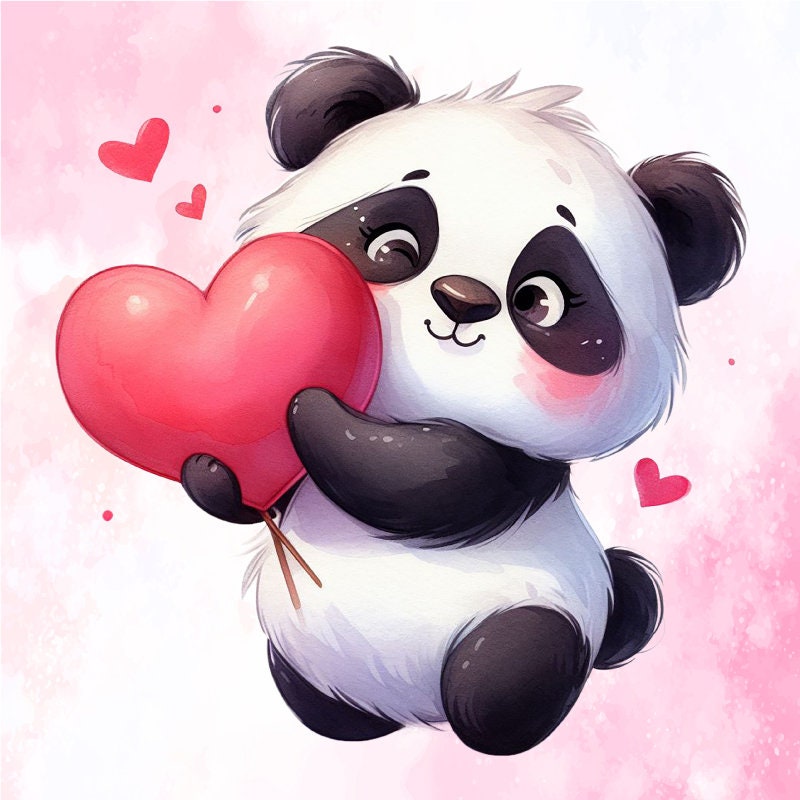 Watercolor Cute Panda Valentine Clipart, 10 PNG Valentine's Day Clipart ...