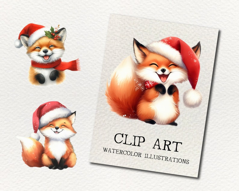 Watercolor Christmas Fox Clip Art Set (PNG) - Etsy