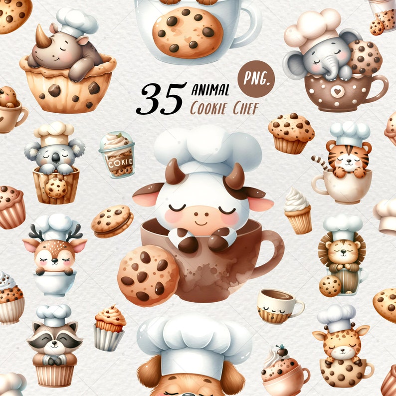 Cookie Chef Animal Clipart, Nursery Art (digital Download) - Etsy