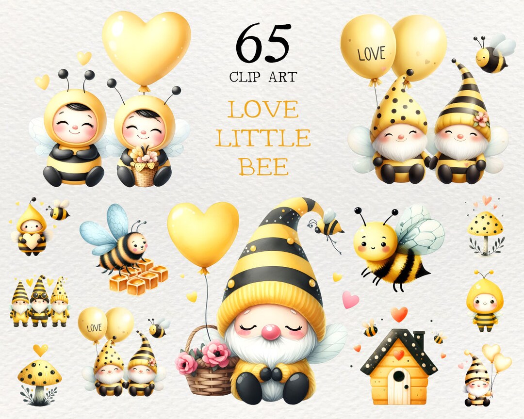 Bee Clipart, Watercolor Bee Clipart, Gnome Bee, Honey Bee, Little Bee ...