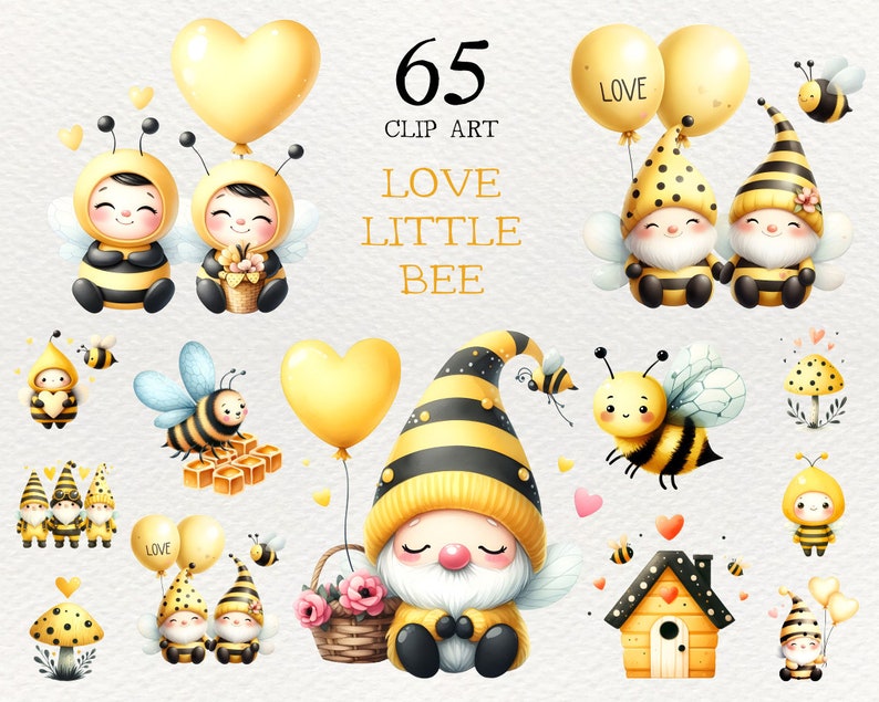 Bee Clipart, Watercolor Bee Clipart, Gnome Bee, Honey Bee, Little Bee ...