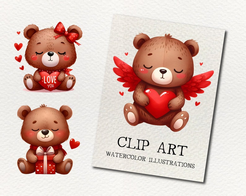 Clipart, Watercolor, Dear Bear, Animal, Cute, Valentine, Love, Heart ...